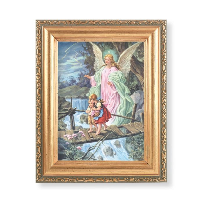 Picture Guardian Angel Antique Gold Frame - Reilly's Church Supply ...