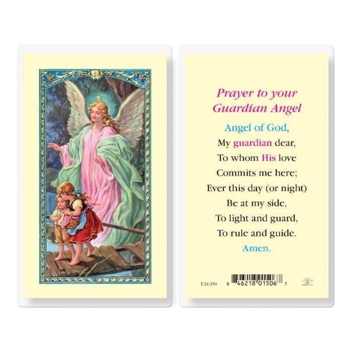 Holy Card, Laminated -Guardian Angel of God - Reilly's Church Supply & Gift Boutique