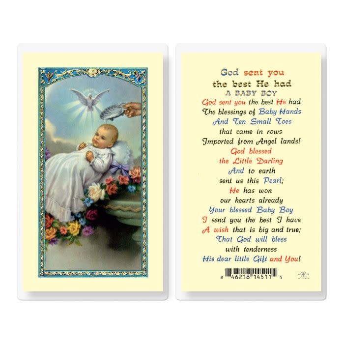 Holy Card, Laminated -Baptism with God Sent You the Best He Had a Baby Boy - Reilly's Church ...