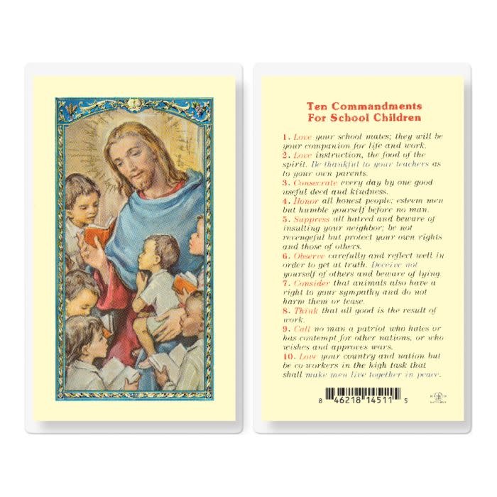 Holy Card, Laminated - Ten Commandments for School Kids - Reilly's Church Supply & Gift Boutique