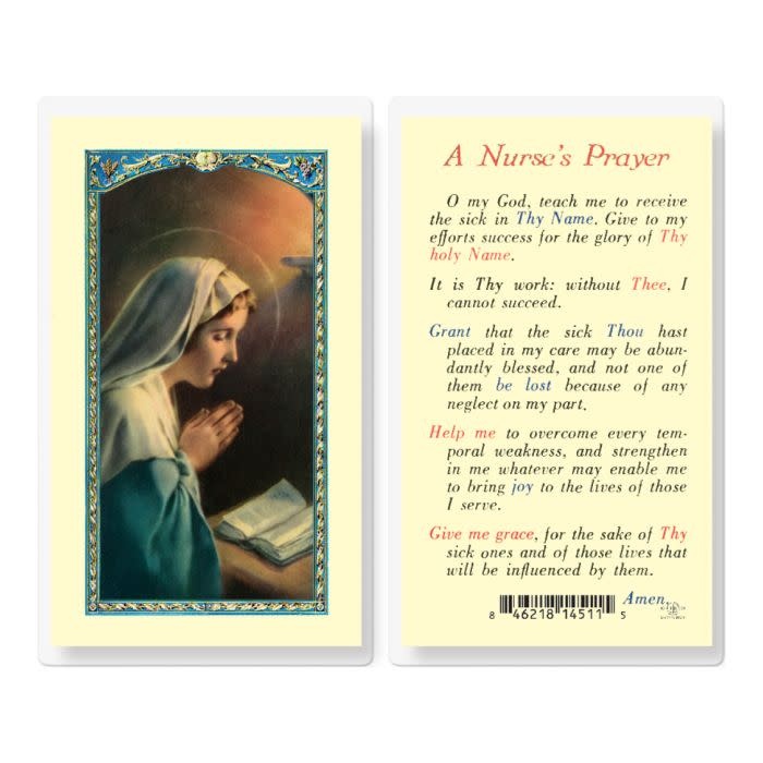 Holy Card, Laminated -A Nurse's Prayer - Reilly's Church Supply & Gift Boutique