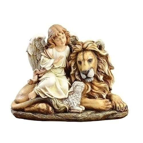 Statue - Lion & Lamb with Angel, 11.5" - Reilly's Church Supply & Gift ...