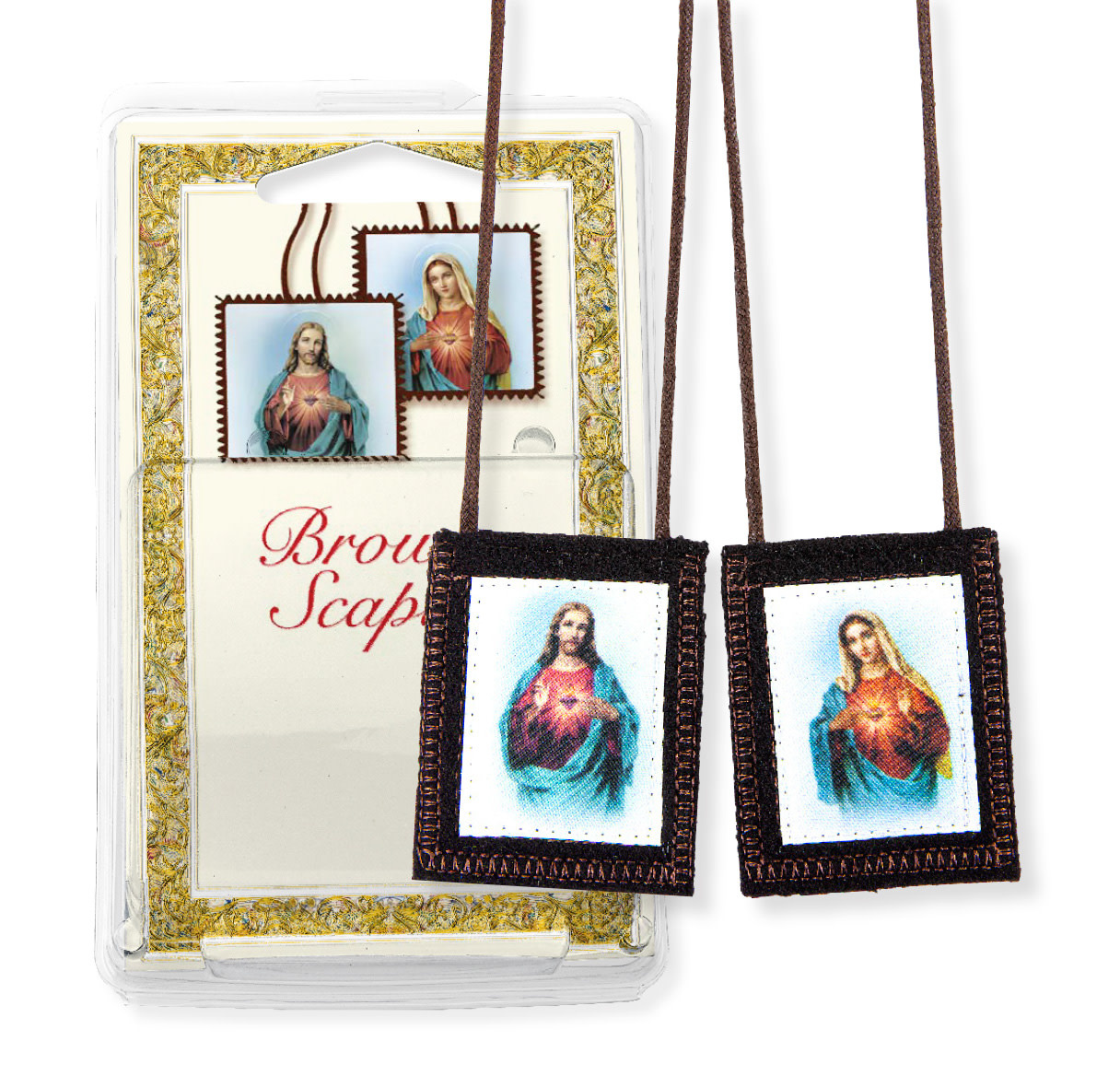 Scapular - Sacred Hearts Brown Wool - Reilly's Church Supply & Gift ...