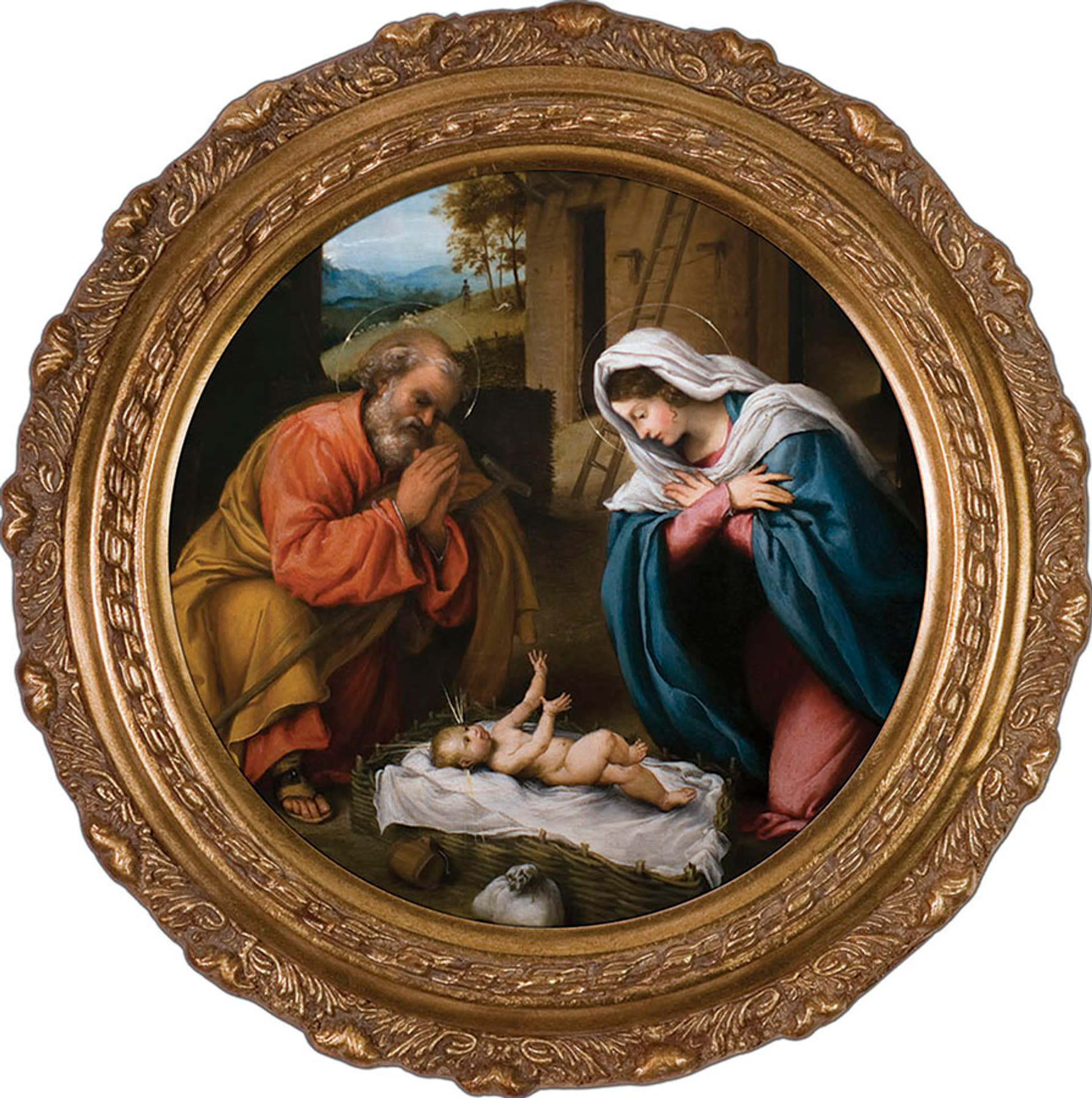Nativity Picture, Round Framed Canvas (12x12") - Reilly's Church Supply ...