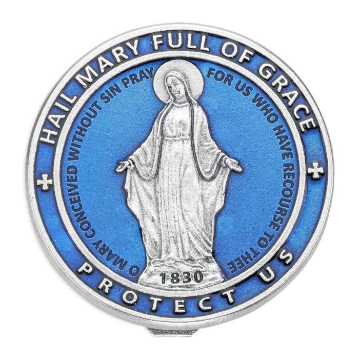 Visor Clip - Hail Mary, Blue Epoxy - Reilly's Church Supply & Gift Boutique