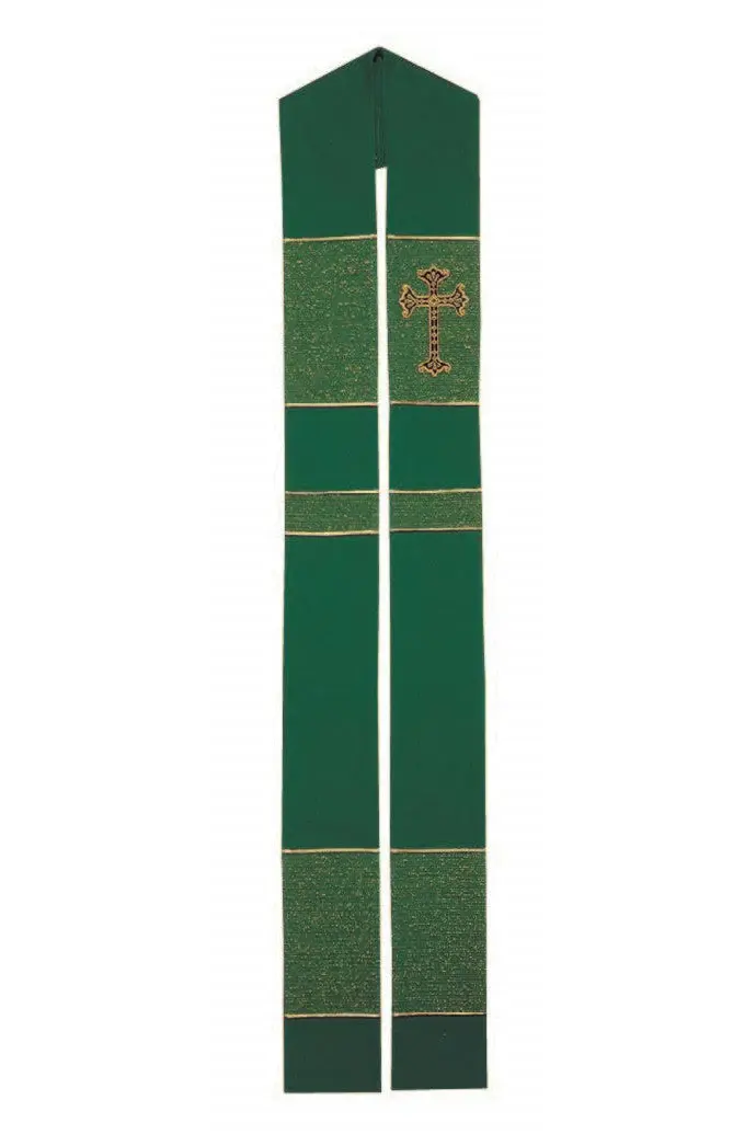 Stole (Priest) Green with Gold Embroidered Cross-Colored Bands - Reilly ...