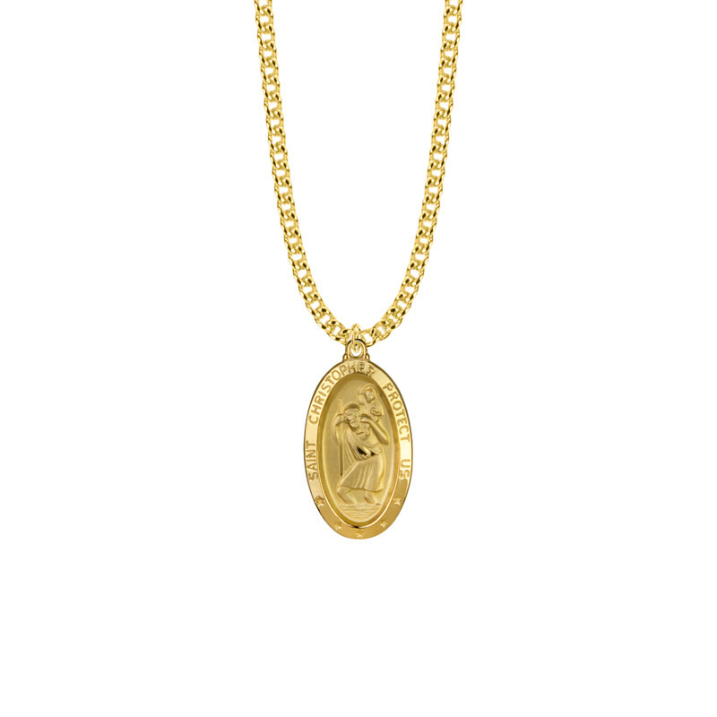 St. Christopher Medal - Oval, Gold Over Sterling Silver, 24" Gold over ...