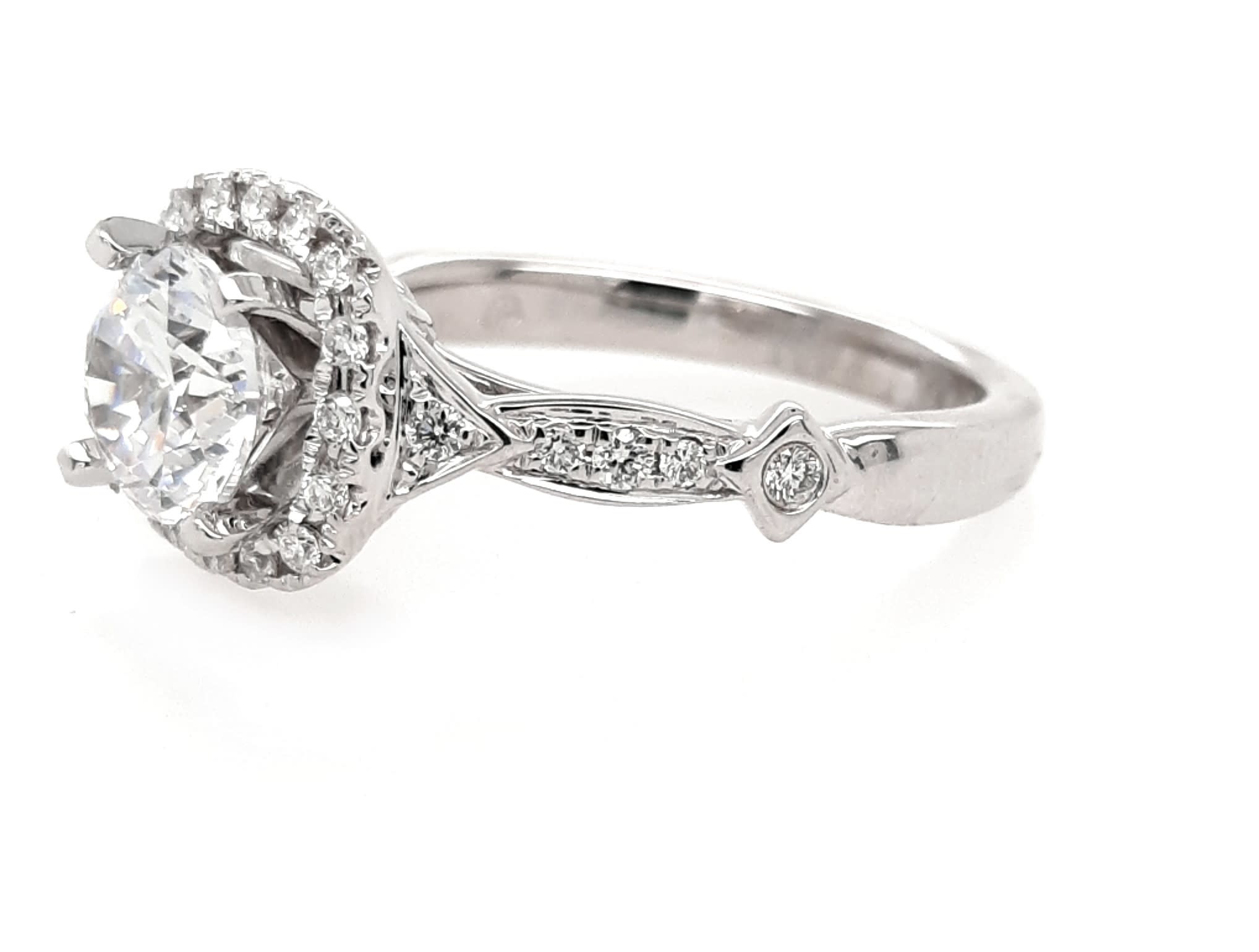 Diamond square halo bridal setting 14k white gold - Quinn's Goldsmith