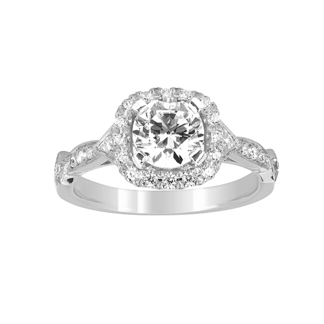 Diamond square halo bridal setting 14k white gold - Quinn's Goldsmith