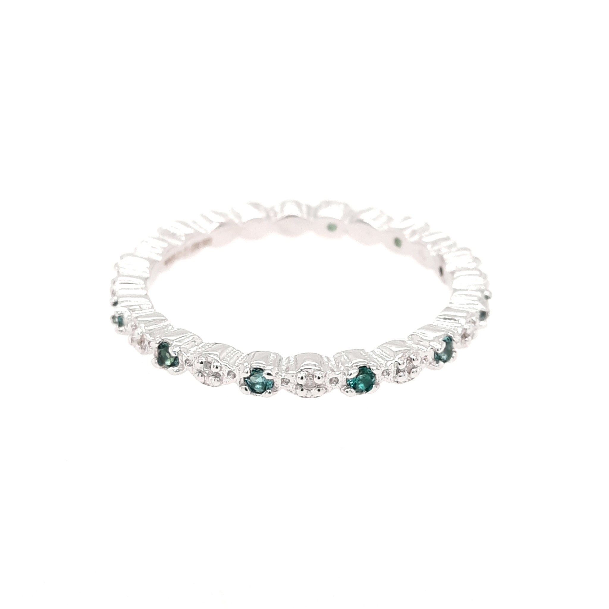 Lab emerald & diamond stackable ring, sterling silver - Quinn's Goldsmith