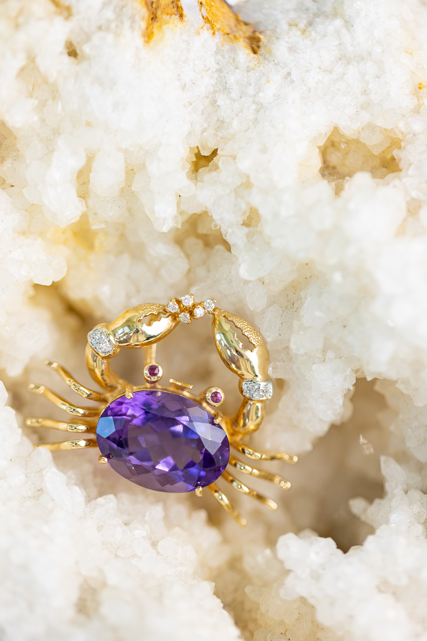 Amethyst (8 ct) diamond & ruby accented crab pin/pendant 14k yellow ...