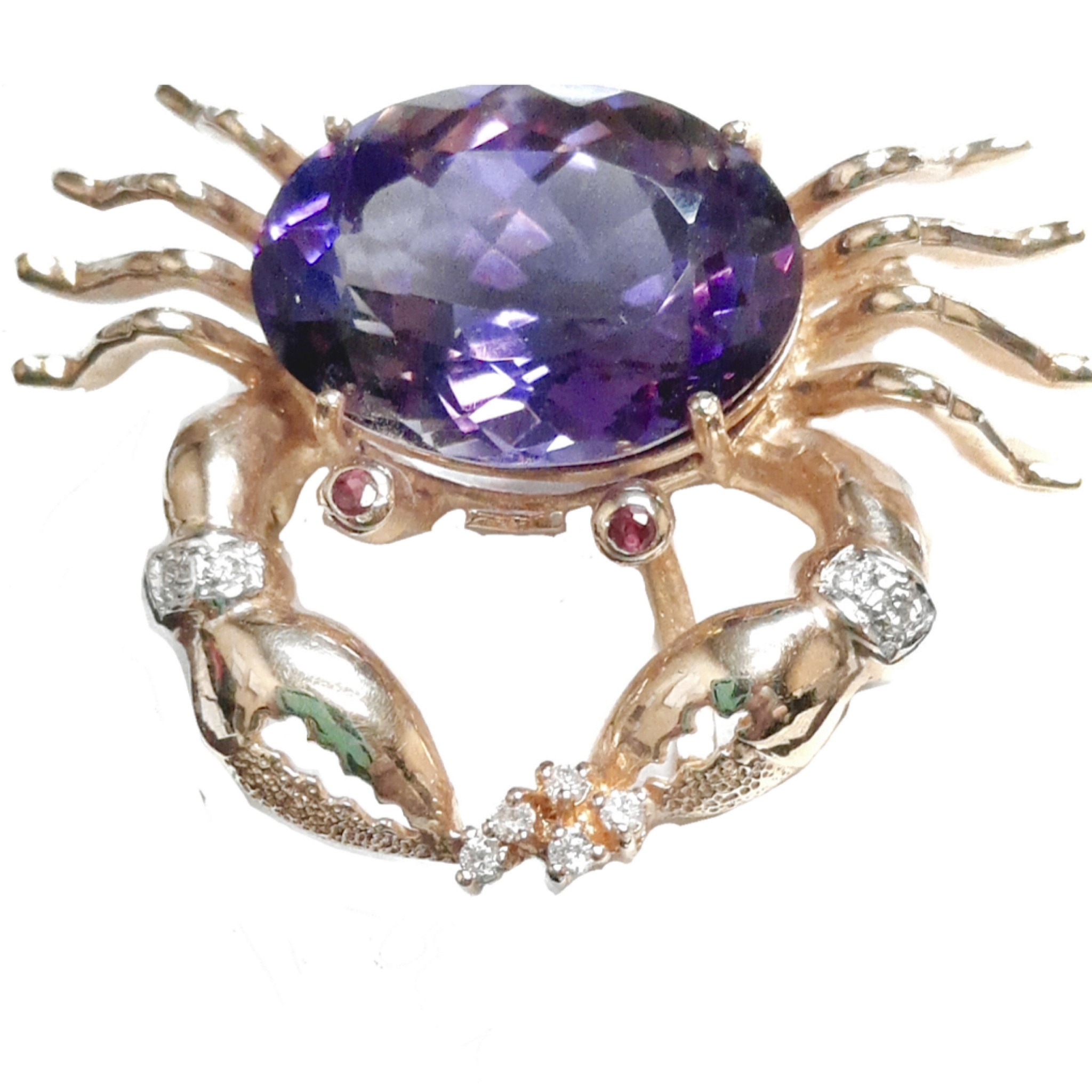 Amethyst (8 ct) diamond & ruby accented crab pin/pendant 14k yellow ...