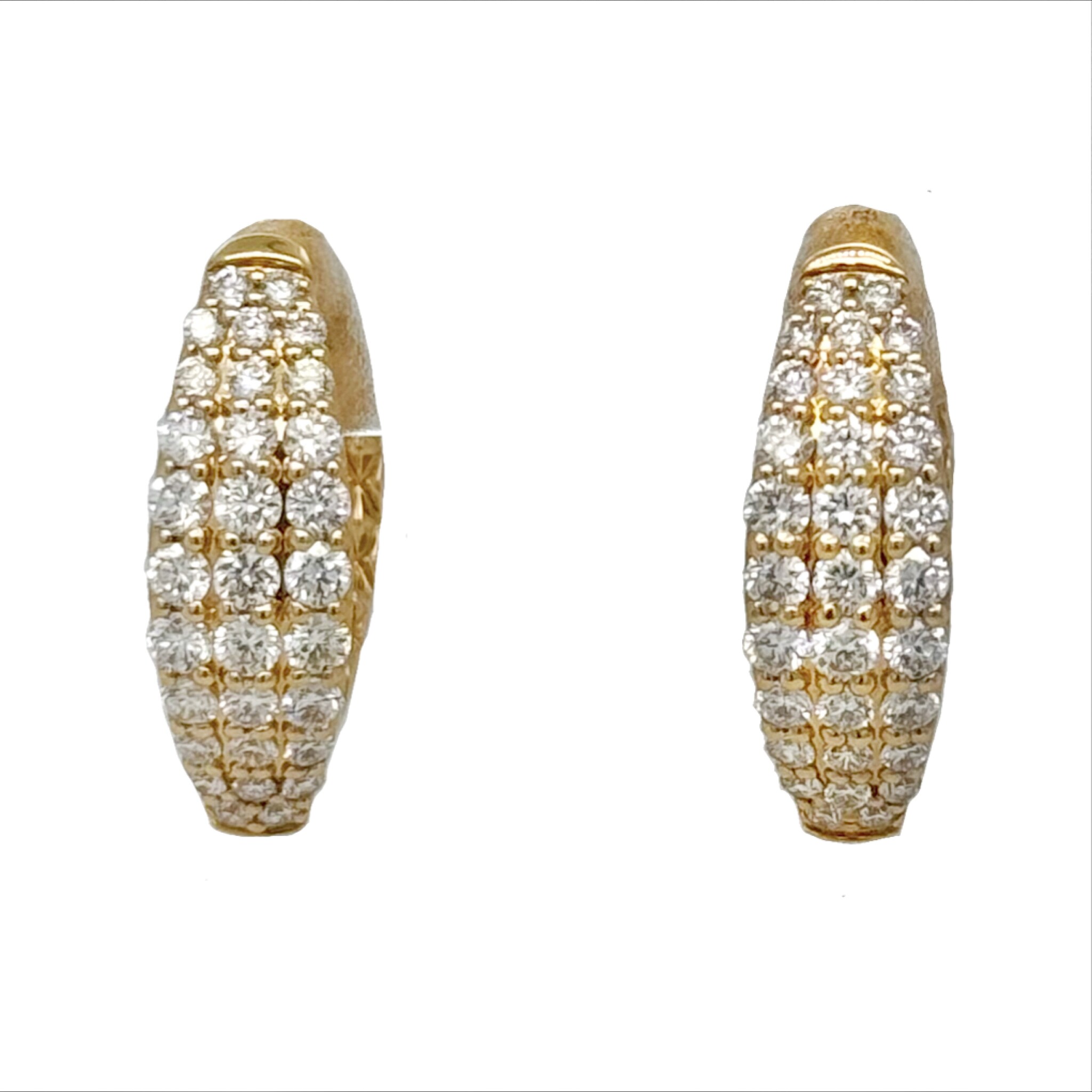 Diamond (1.0 ctw) 3 row hoop earrings 14k yellow gold - Quinn's Goldsmith