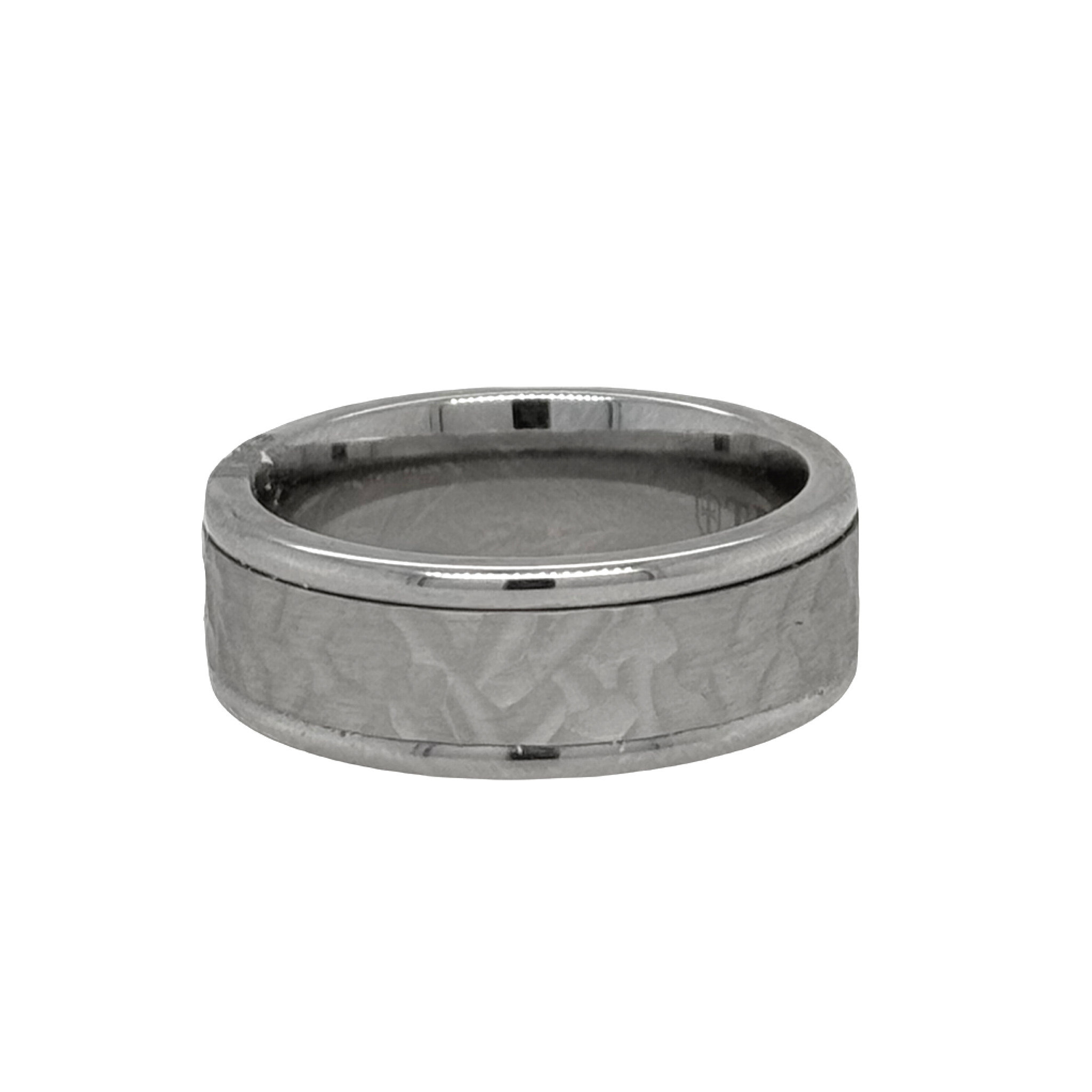 Tungsten 14k white gold hammered finish round edge band - Quinn's Goldsmith