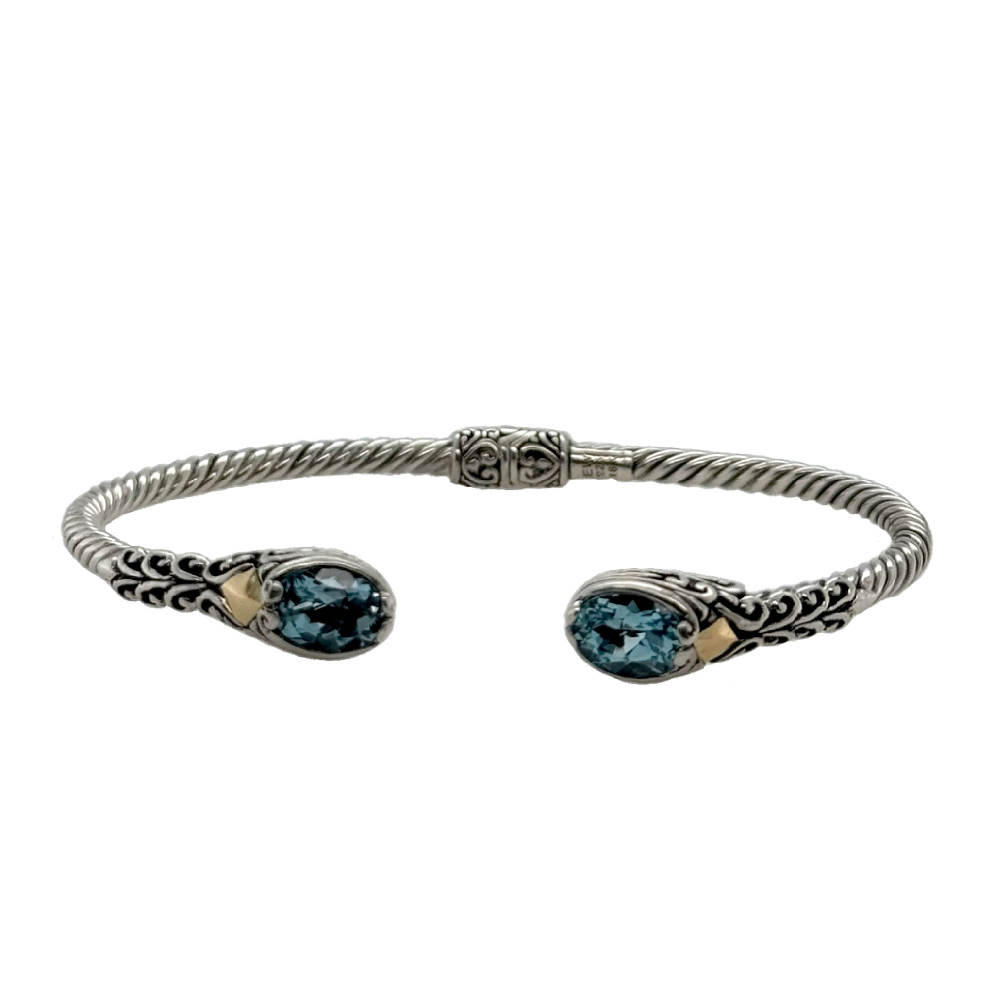 Blue Topaz bali bangle sterling silver/18k yellow gold vermeil - Quinn ...