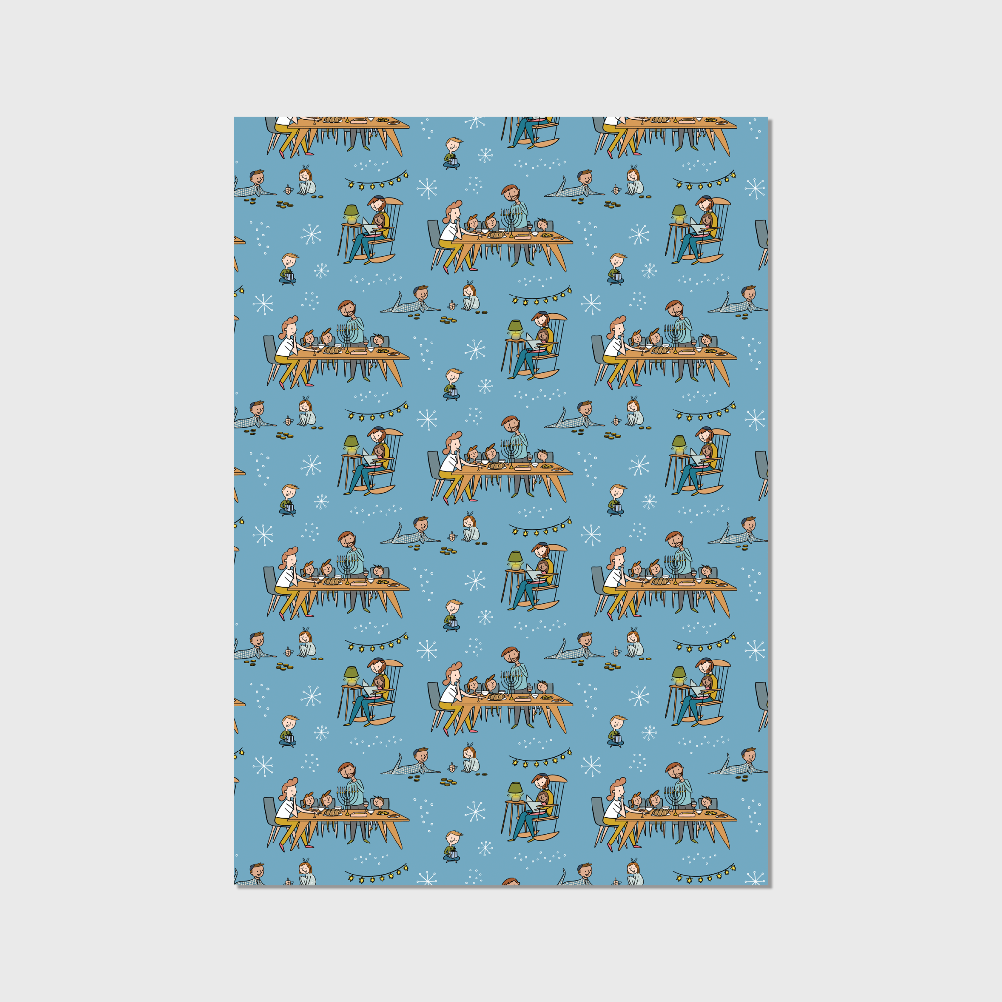 Hanukkah Family Wrapping Paper Sheets - Orange Bird