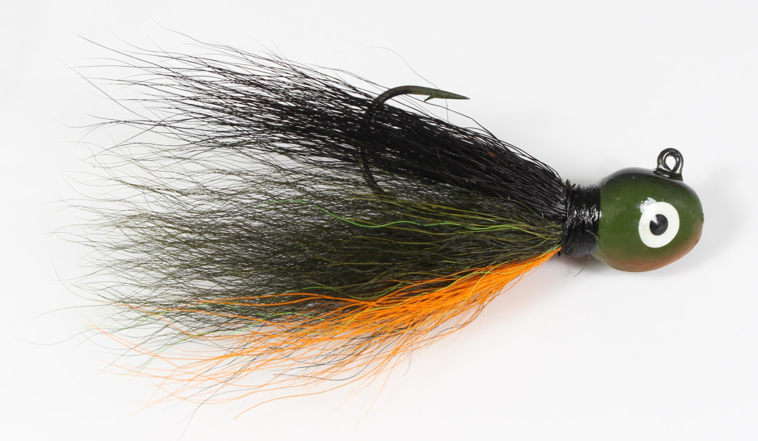 Challenger Lures Challenger Bucktail Jig 1/8oz Black Olive Orange Belly ...
