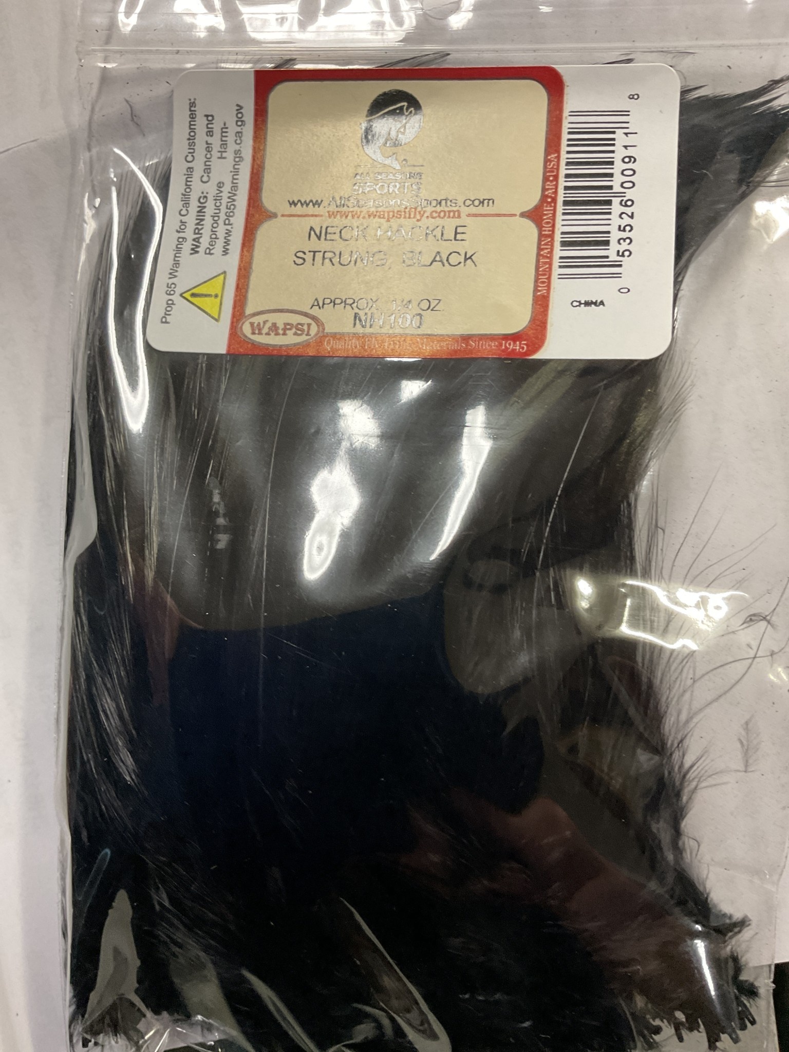 NECK HACKLE STRUNG, BLACK - All Seasons Sports, Inc