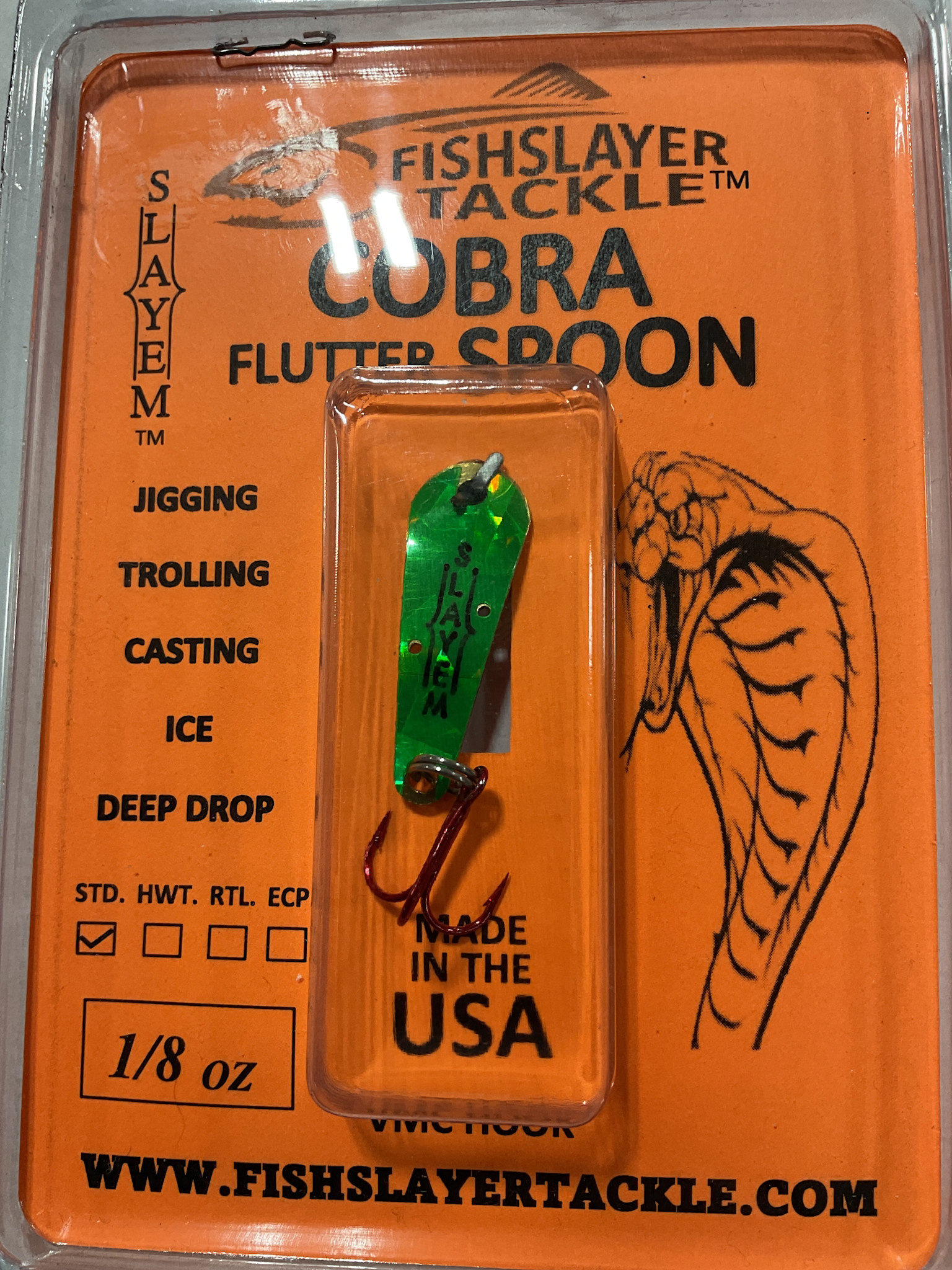 COBRA FLUTTER STANDARD SPOON MEAN GREEN 1/8OZ - All Seasons Sports, Inc