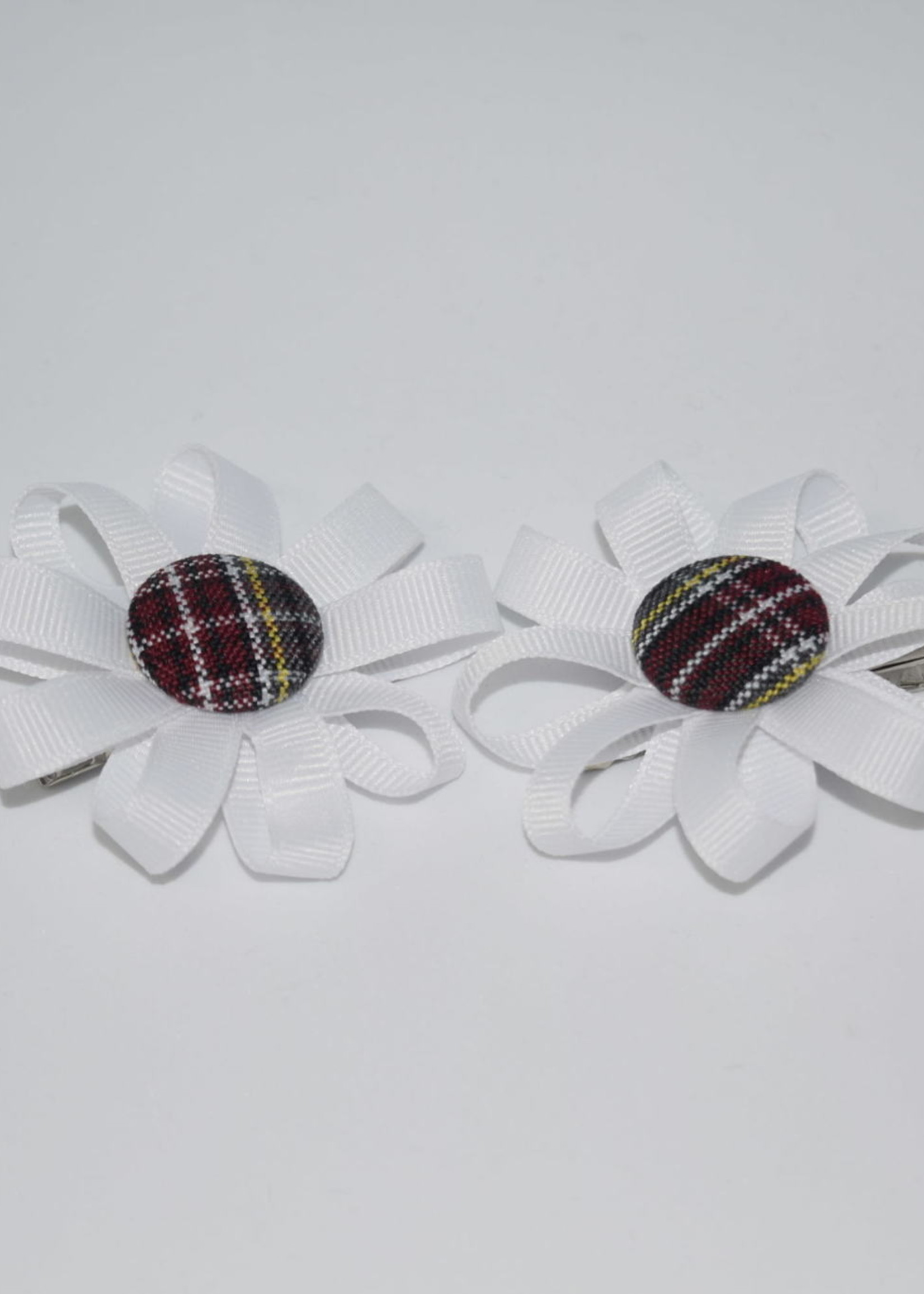 Round Pigtail Ribbon Botton Bows w/plaid center P43 PWT - The Uniform Store