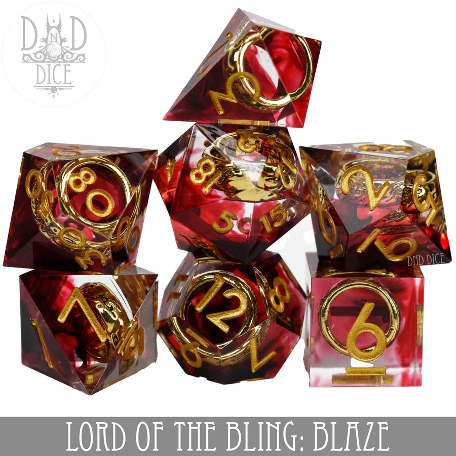 DND Dice Handmade Lord of the Bling Blaze Polyhedral 7 die set - Guardian Games
