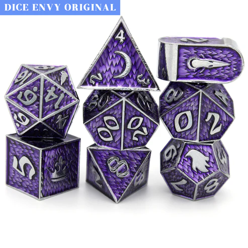 Dice Envy Pactbound Purple w/ Silver Metal Polyhedral 7 die set ...