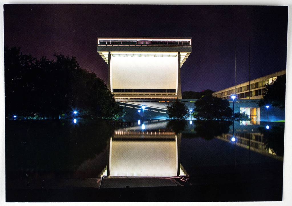 LBJ LIBRARY REFLECTED AT NIGHT POSTCARD - The Store at LBJ