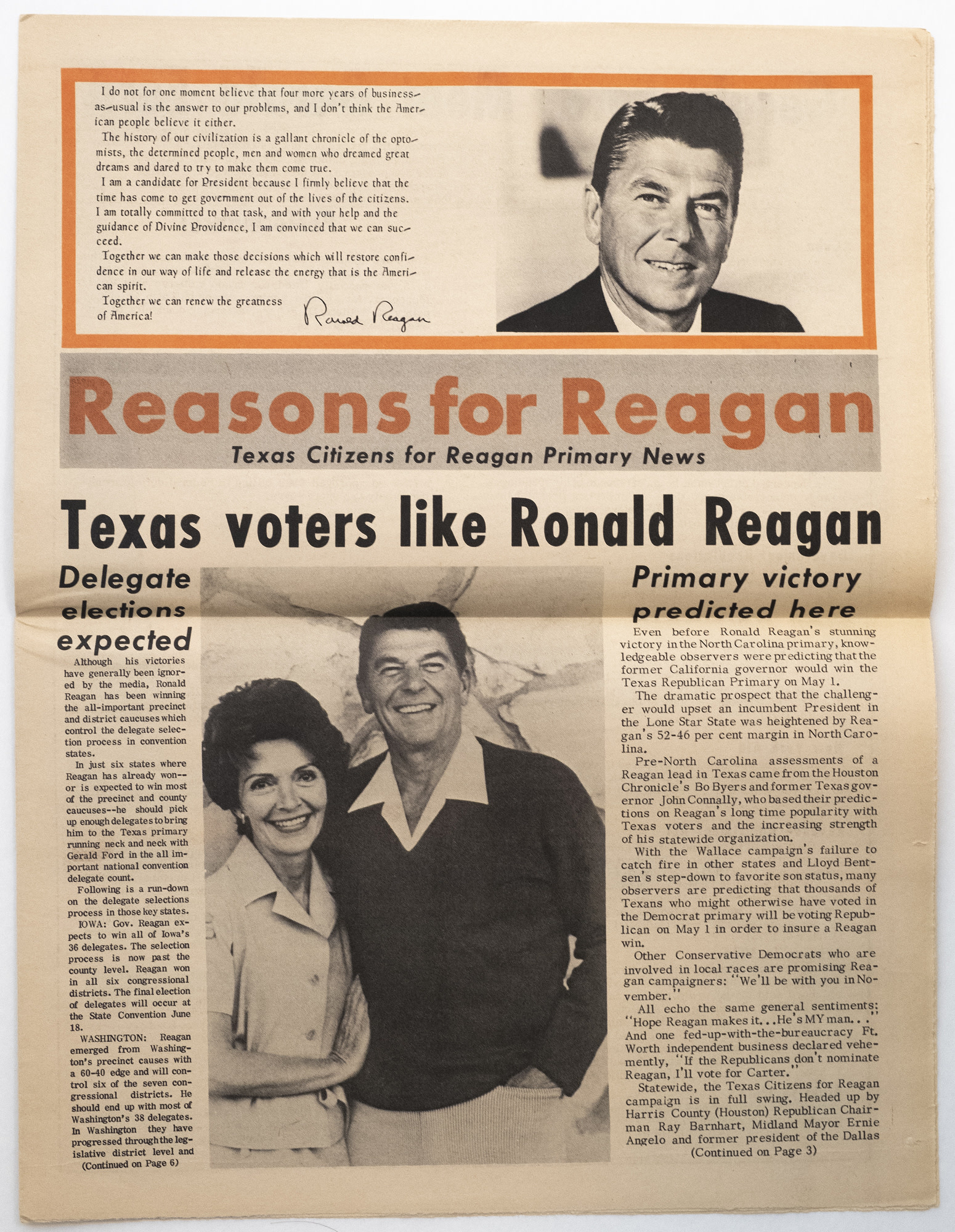 Texas Citizens for Reagan Primary Newspaper - The Store at LBJ