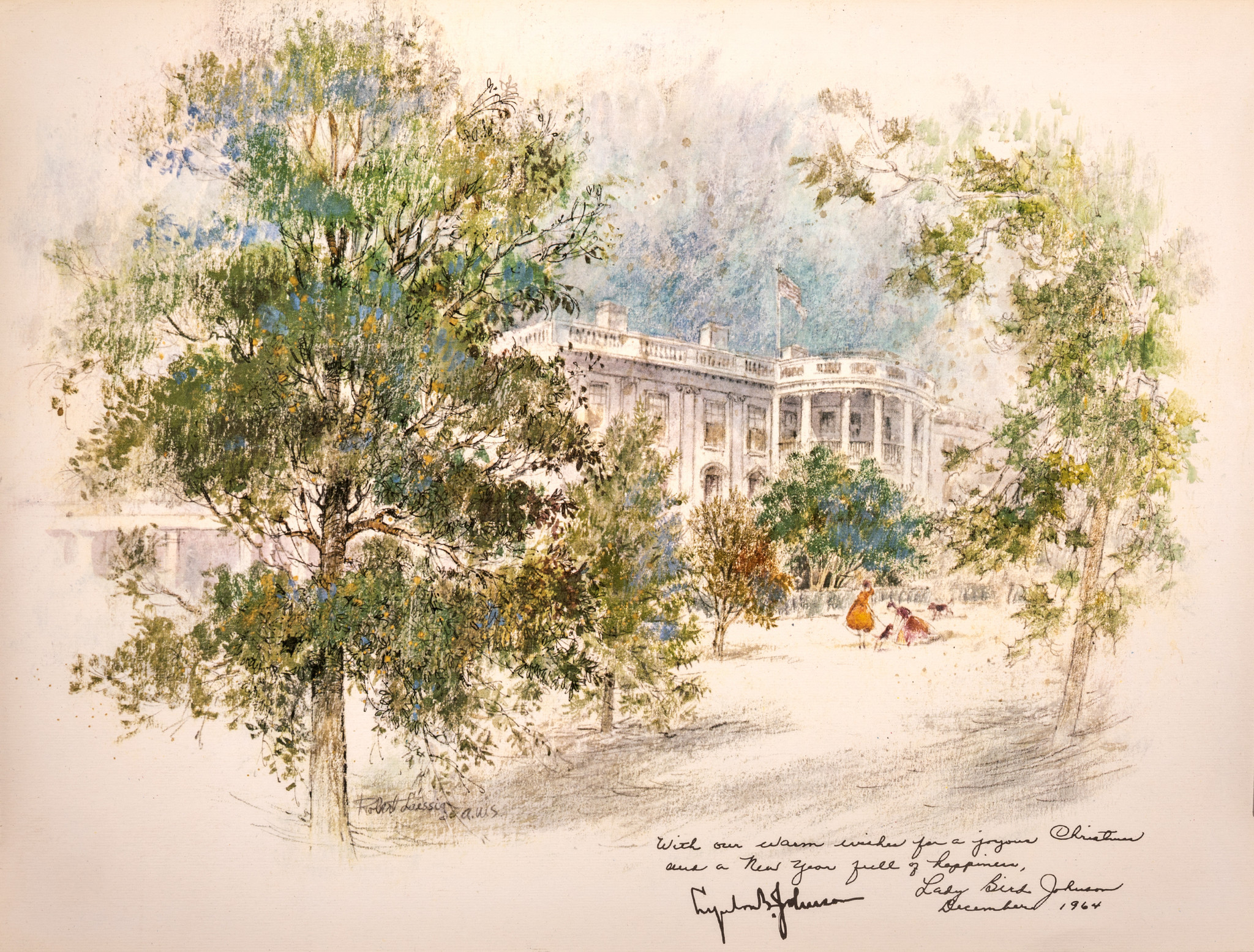 Original 1964 Two Oaks Christmas Card Print 13x17.5 - The Store at LBJ