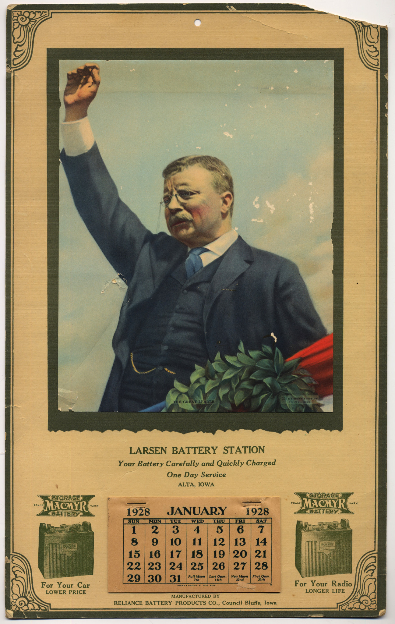 Original 1928 Teddy Roosevelt Calendar - The Store at LBJ