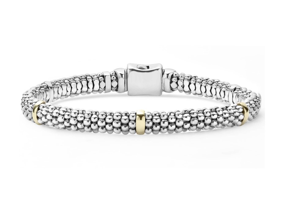 Signature Caviar 6mm Beaded Bracelet w/ Gold Bars - j.hoffman's