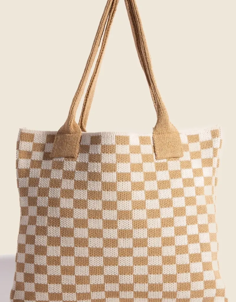 Checkered Pattern Tote Bag - Tan - j.hoffman's