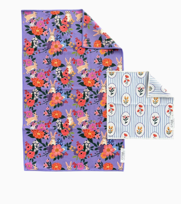 Double Sided Hand Towel Washcloth Set- Bunny & Flowers - j.hoffman's