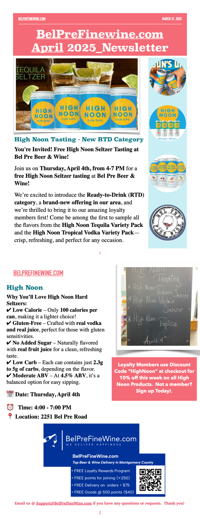 Our blog - You're Invited! Free High Noon Seltzer Tasting at Bel Pre ...