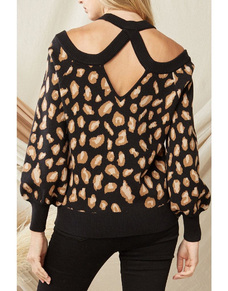 Cutout Leopard Print Sweater - Trend Boutique