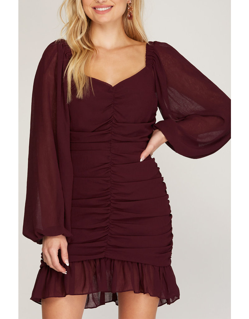 Long sleeve rouched dress - Trend Boutique