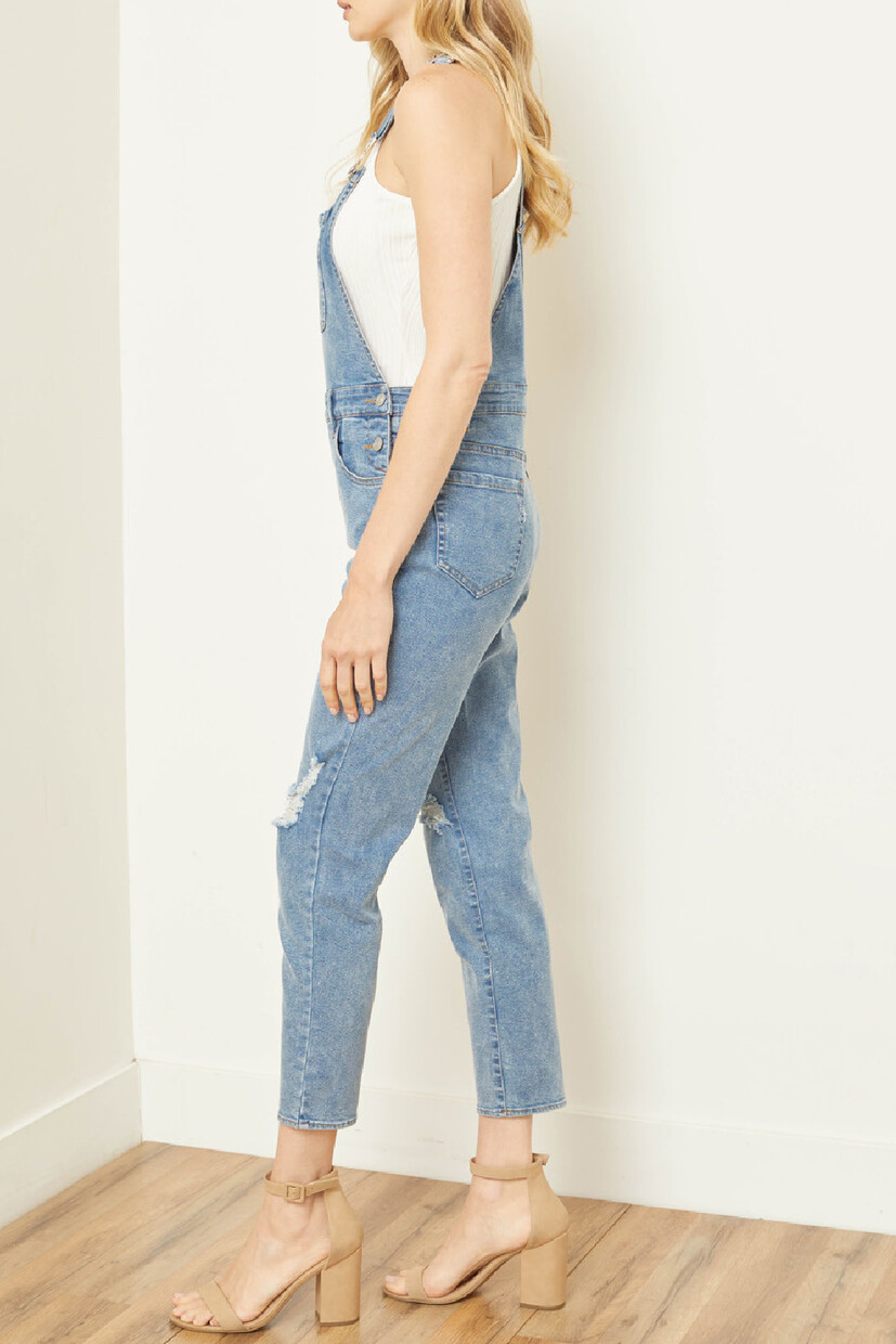 Distressed Denim Overalls - Trend Boutique