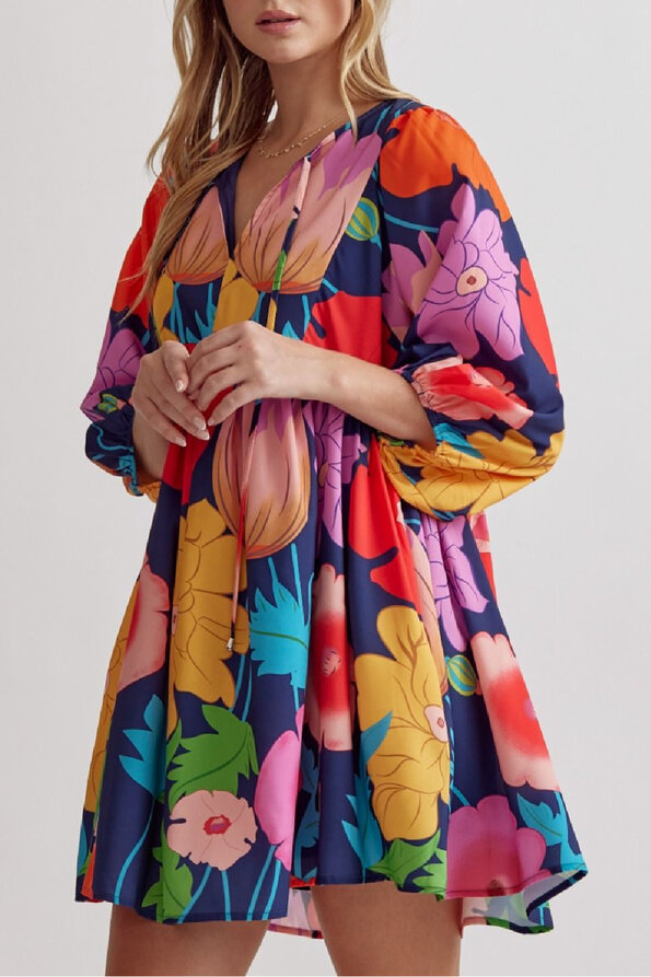 Half Sleeve Floral Dress - Trend Boutique