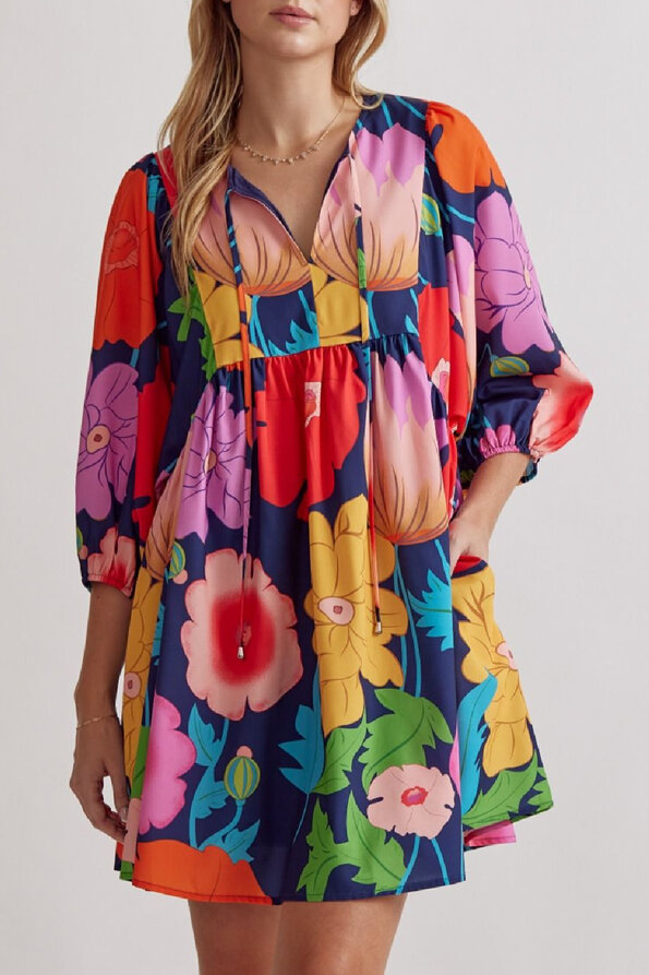 Half Sleeve Floral Dress - Trend Boutique