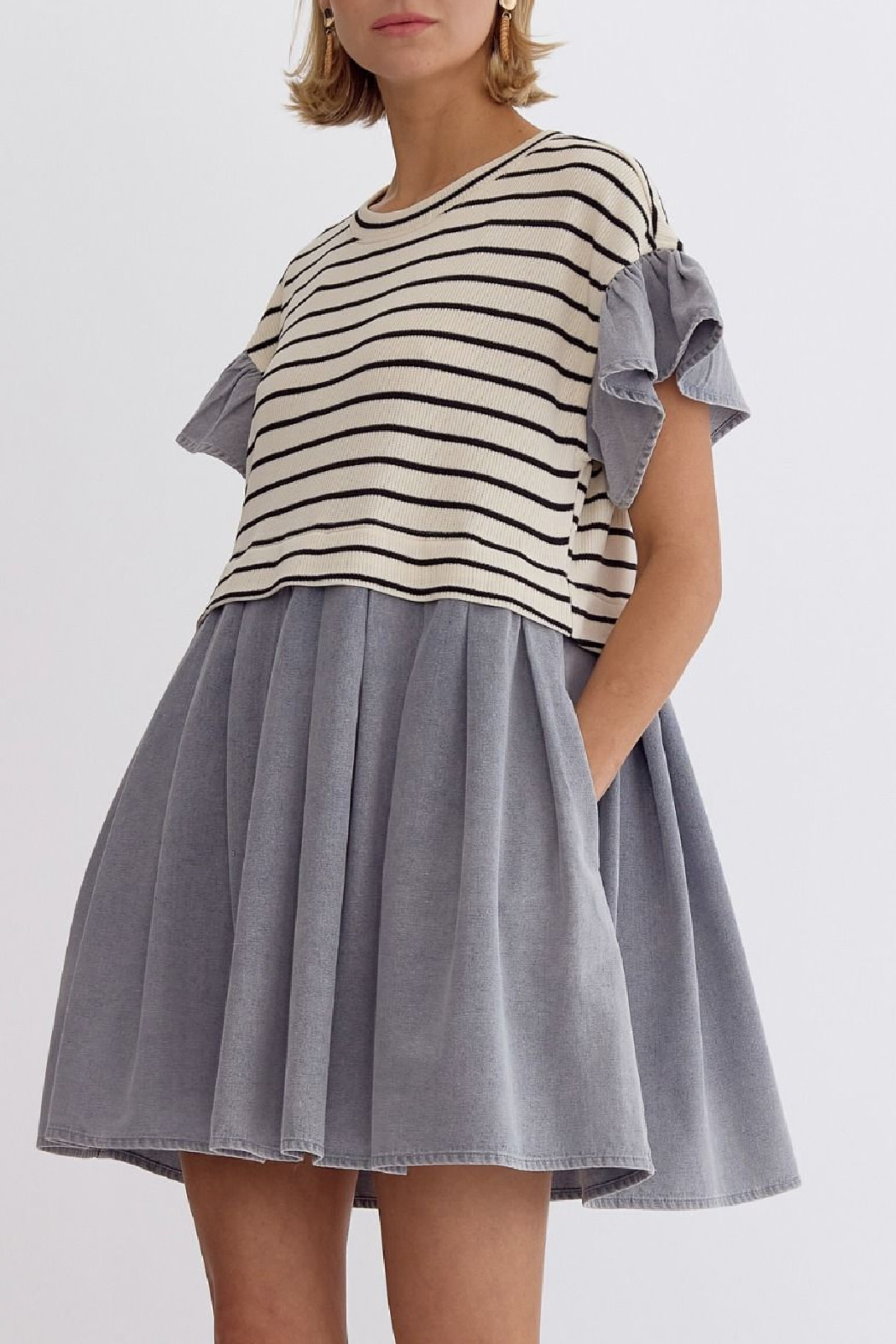 Mixed Knit Denim Dress - Trend Boutique