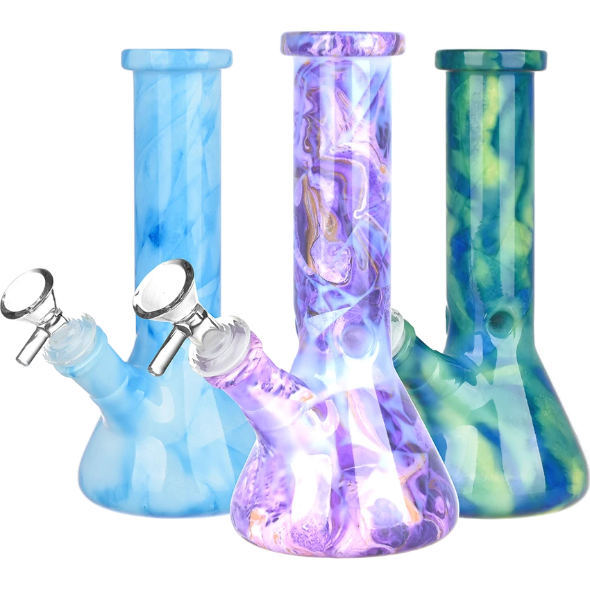Marbled Glass Beaker Water Pipe - ICONIC Lakeland Vape and Wellness