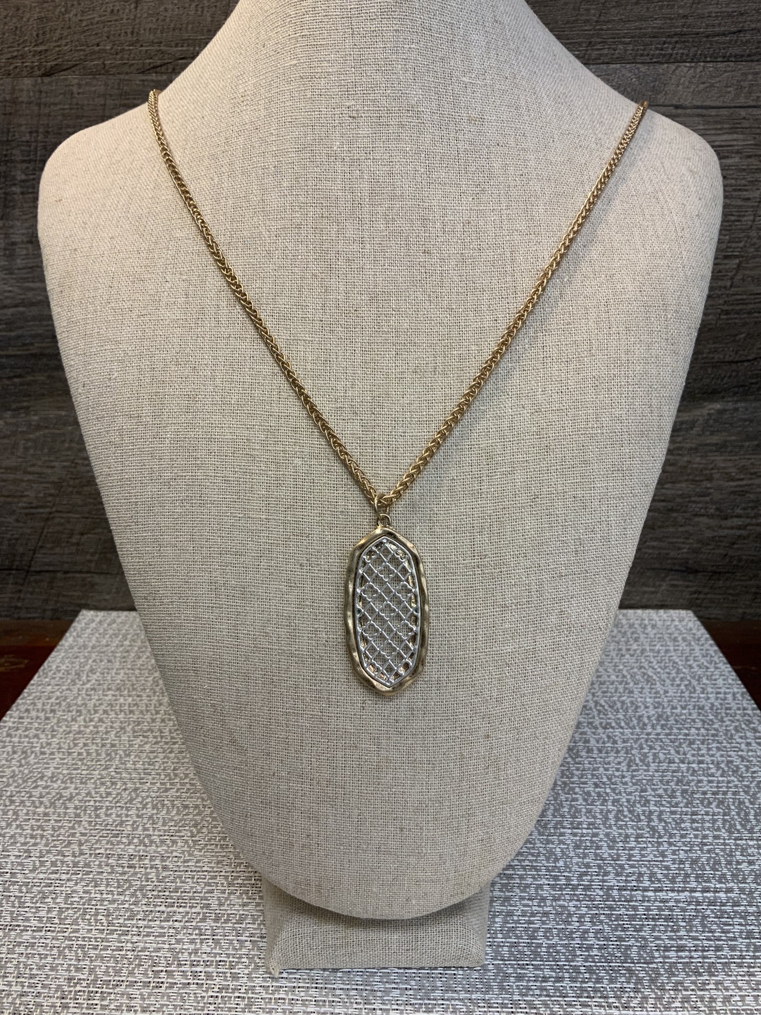 Gold w/Silver Weaved Medallion Chain Necklace - Evelie Blu Boutique