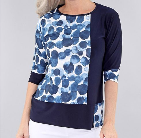 Michael Tyler Navy Multi Print Round neck 3/4 Sleeve Top AC - Evelie ...