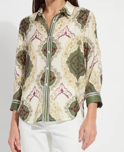 Lysse 22-3796-M4 Ishani Print Button Up Roll Tab Sleeve Top - Evelie ...