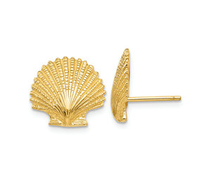 14K Yellow Gold Scallop Shell Post Earrings - Gold Creations