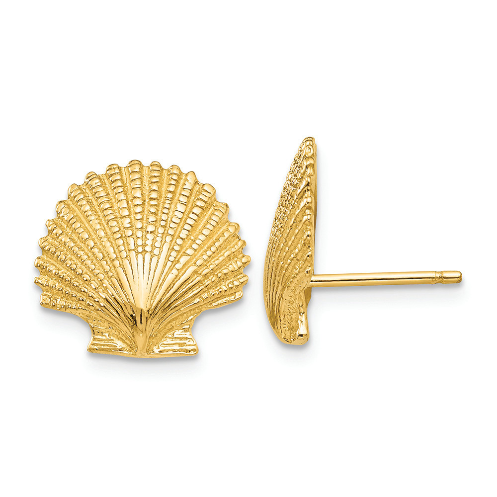 14K Yellow Gold Scallop Shell Post Earrings - Gold Creations