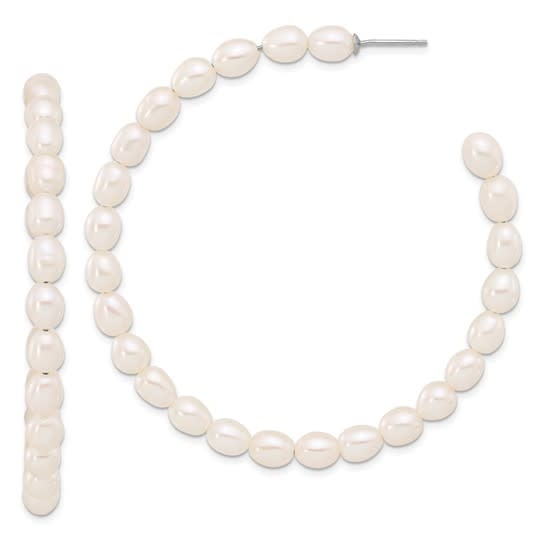 SS 5-6mm Rice Pearl Hoops 60MM - Gold Creations