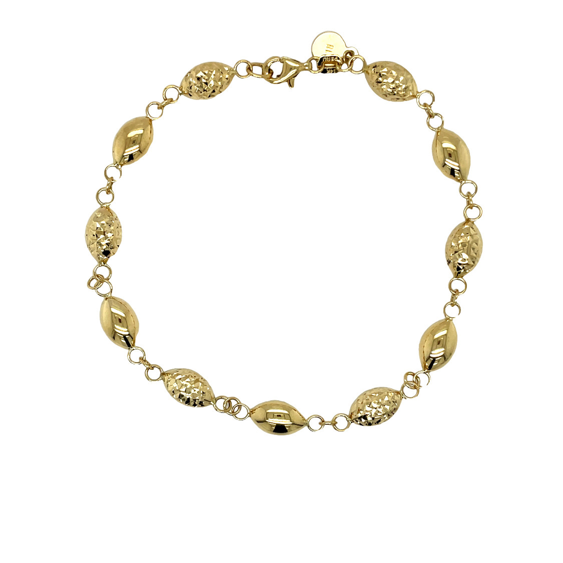 14KY Polished & Textured Rice Bead Inspired Bracelet 8" - Gold Creations