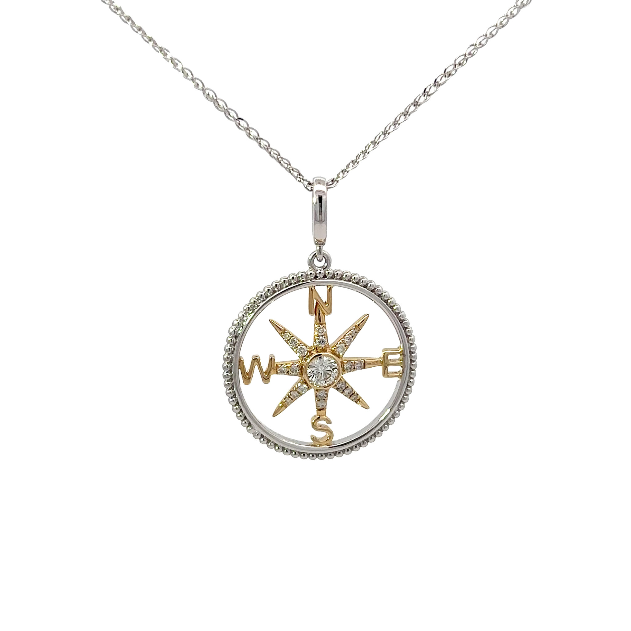 14KYW .25ct Dia Rope Edge Compass Large (White Out/Yellow In) - Gold ...