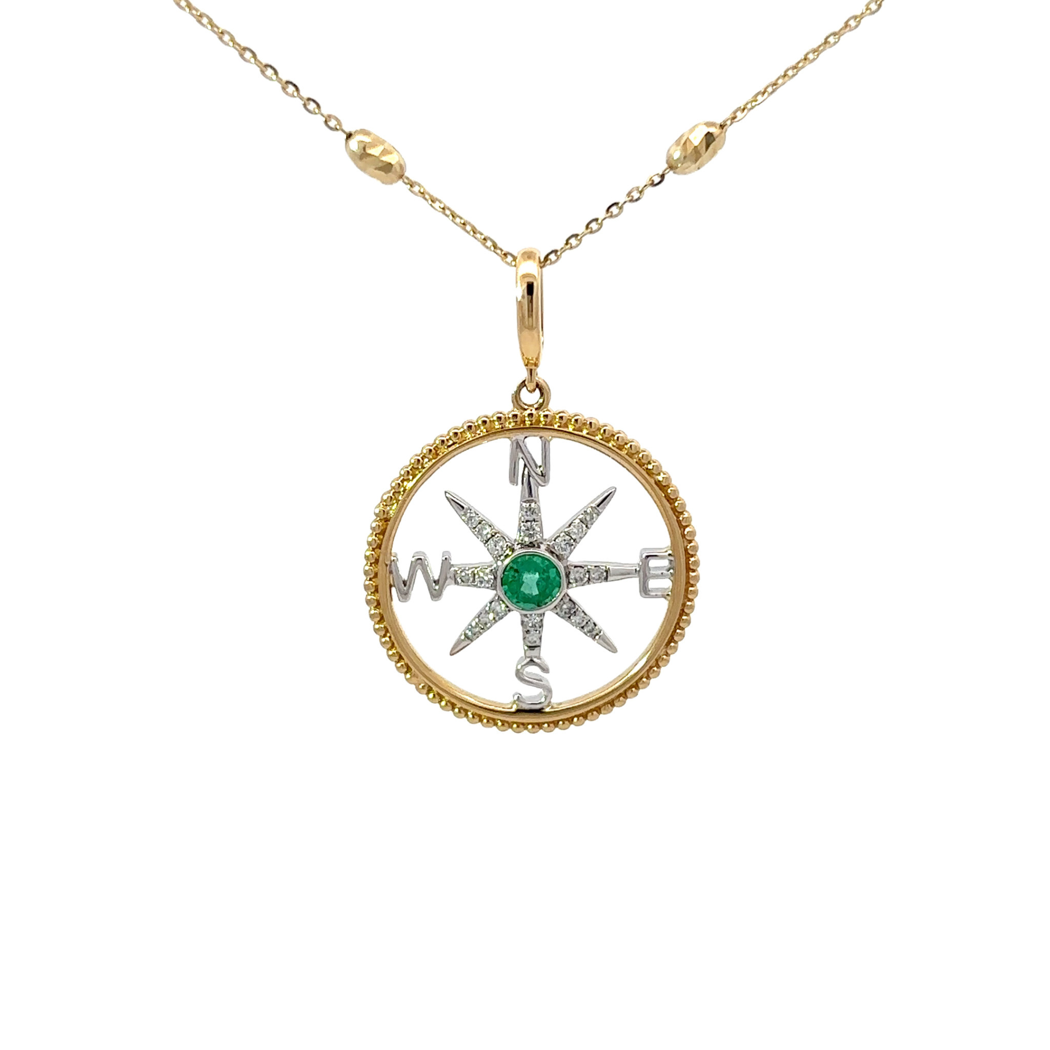 14KYW .16ct Em & .11ct Dia Rope Edge Compass Large (Yellow Out/White In ...